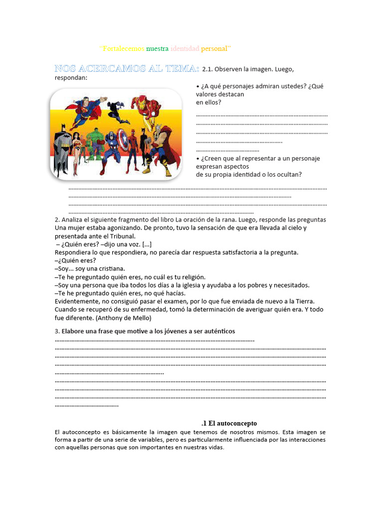 Actividad N°1 DPCC Mi Identidad Personal | PDF | Sicología | Autoconcepto