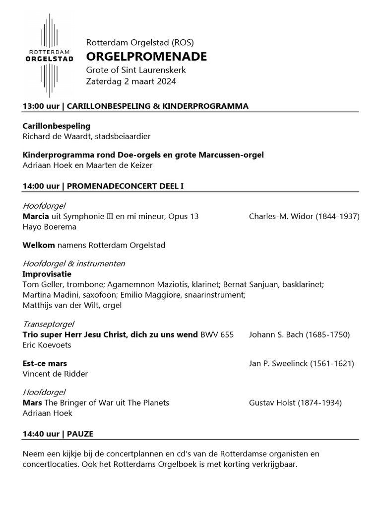 PROGRAMMA 2024 03 02 Orgelpromenade ROS | PDF