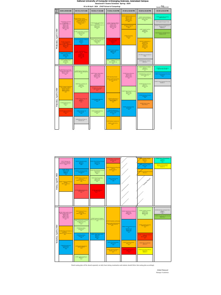 2nd Sessional Examination Schedule Spring 2024 - Ver-Final - As On 26-03-2024 | PDF | Artificial ...