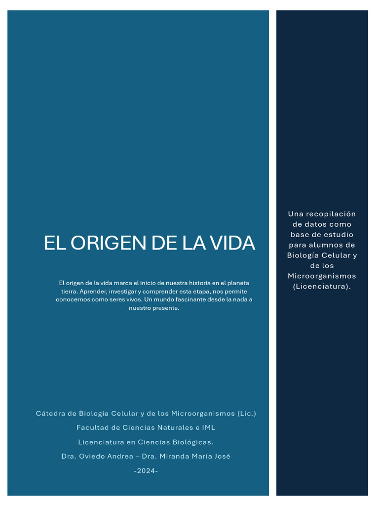 BioCel Clase1-OrigenDeLaVida Apuntes | PDF | Biología Celular) | Organismos