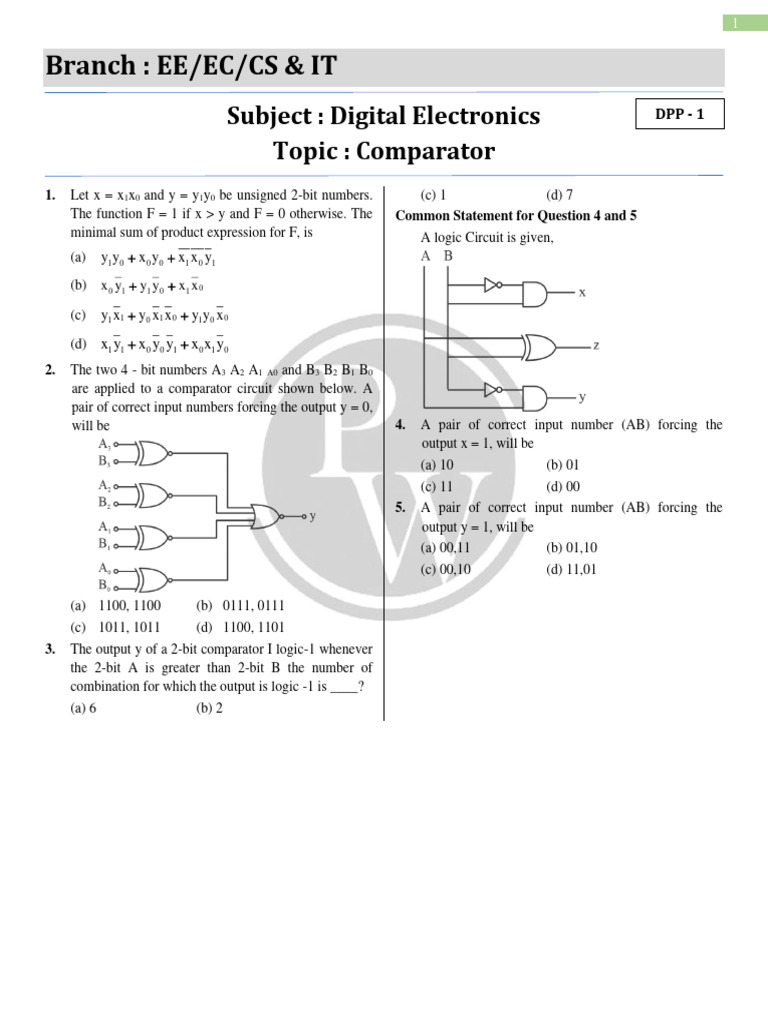 Combinational Circuit - DPP 01 - Parakram Gate-2024 Electrical Weekday (English) | PDF ...