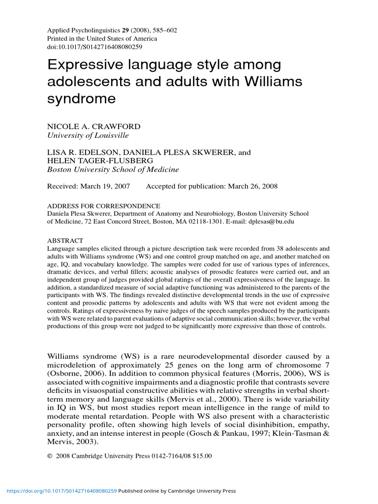 Expressive Language Style Among Adolescents and Adults With Williams ...