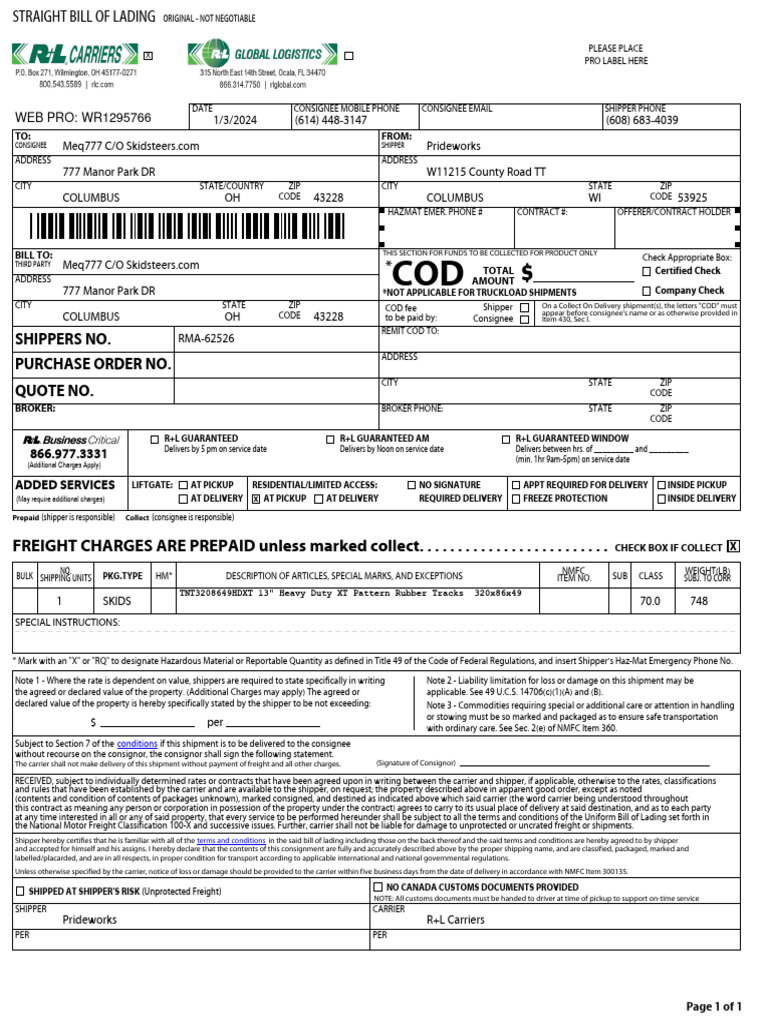 Neal Bol Rma 62526 | PDF | Cargo | Bill Of Lading