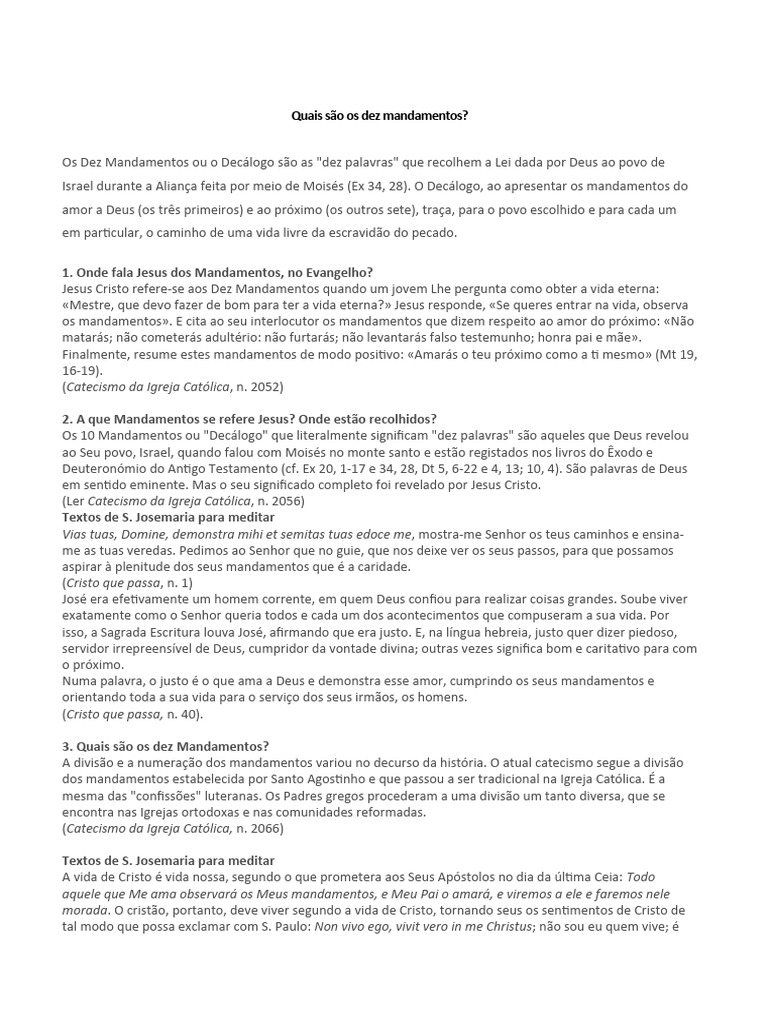 Explicação 10 Mandamentos Pdf Os Dez Mandamentos Amor