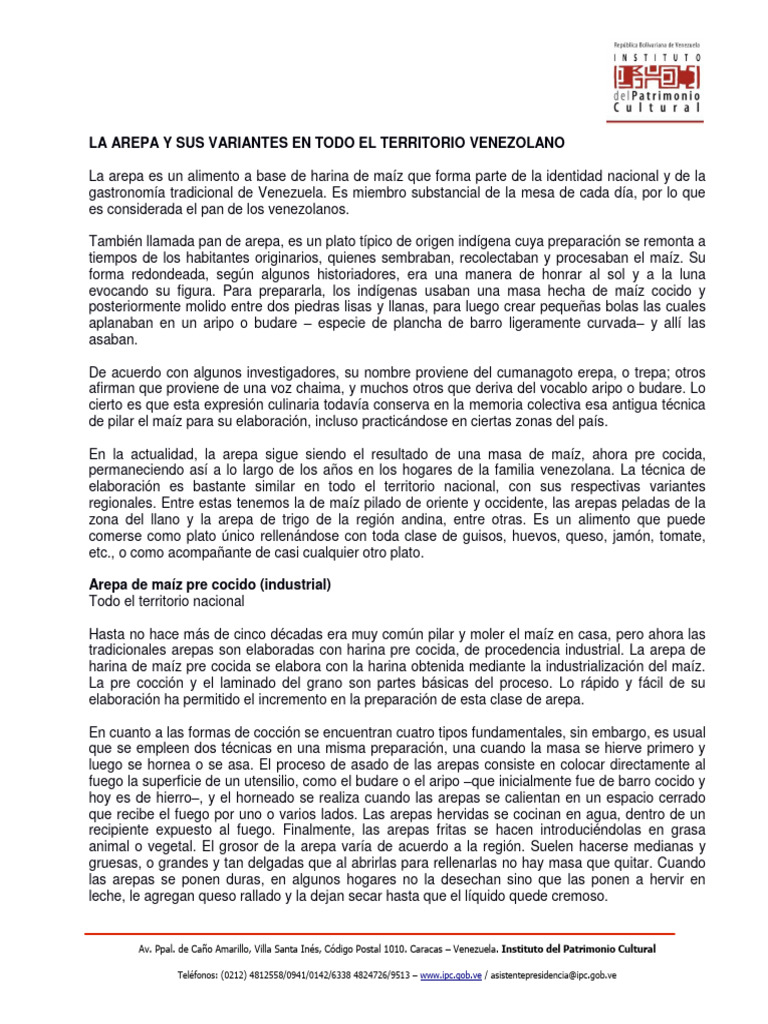 Variantes de la Arepa en Venezuela | PDF | Maíz | Panes