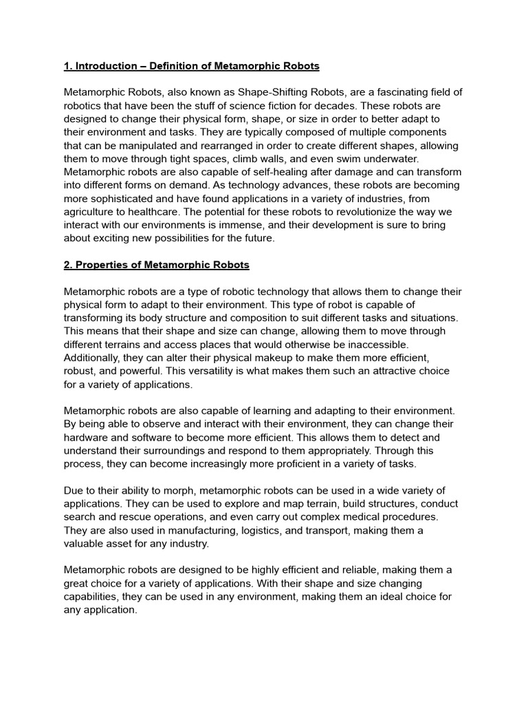 Metamorphic Robots | PDF | Robot | Robotics