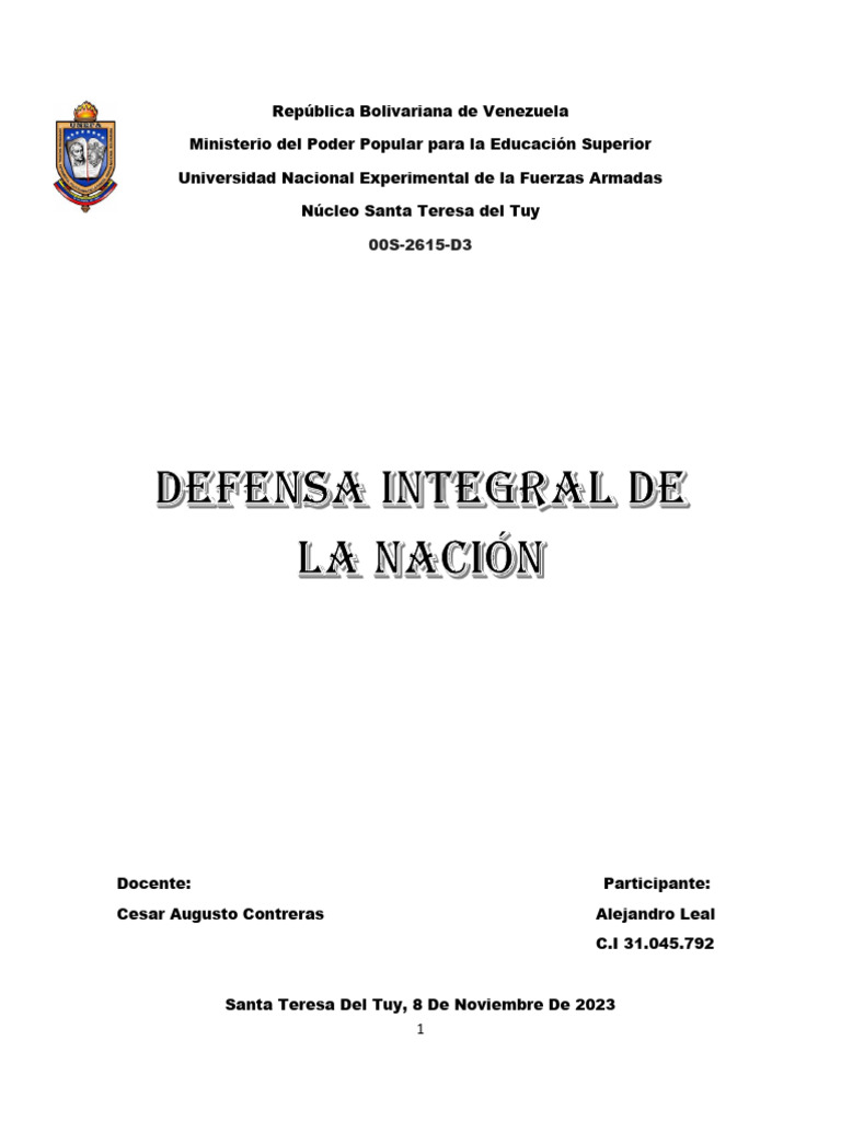 Defensa Integral de La Nacion. Unefa 2023 Alejandro | PDF | Seguridad ...
