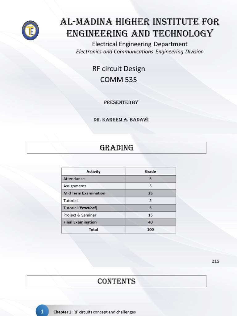 RF, COMM 535, Lec. 2, Chapter 2, Part A, RF Systems Performance Metrics | PDF