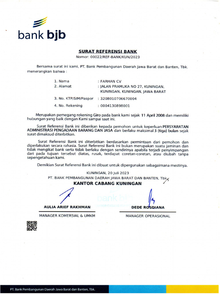 Surat Referensi Bank | PDF