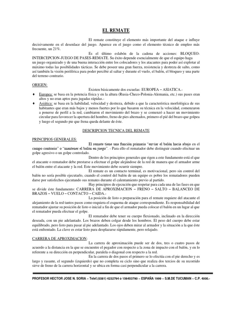 Técnica del Remate en Voleibol | PDF | Hombro | Codo