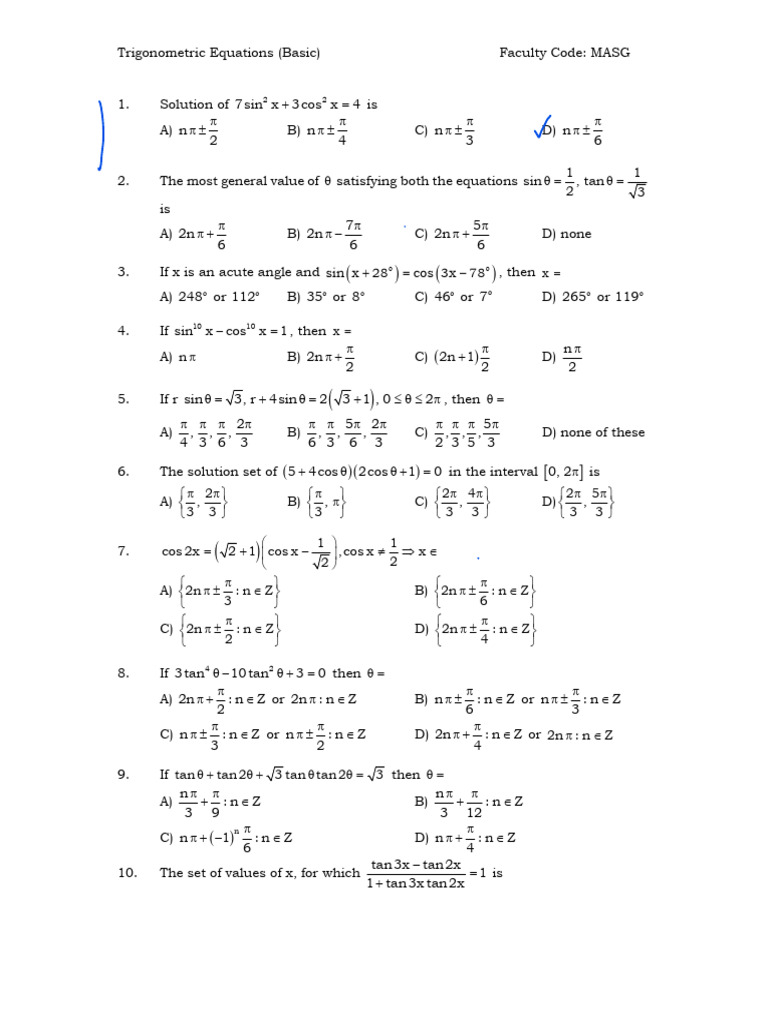 Trig Eqn Basic | Download Free PDF | Trigonometric Functions | Mathematics