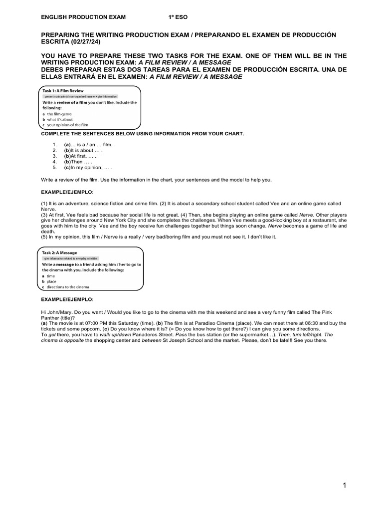 Preparing The Writing Production Exam | PDF