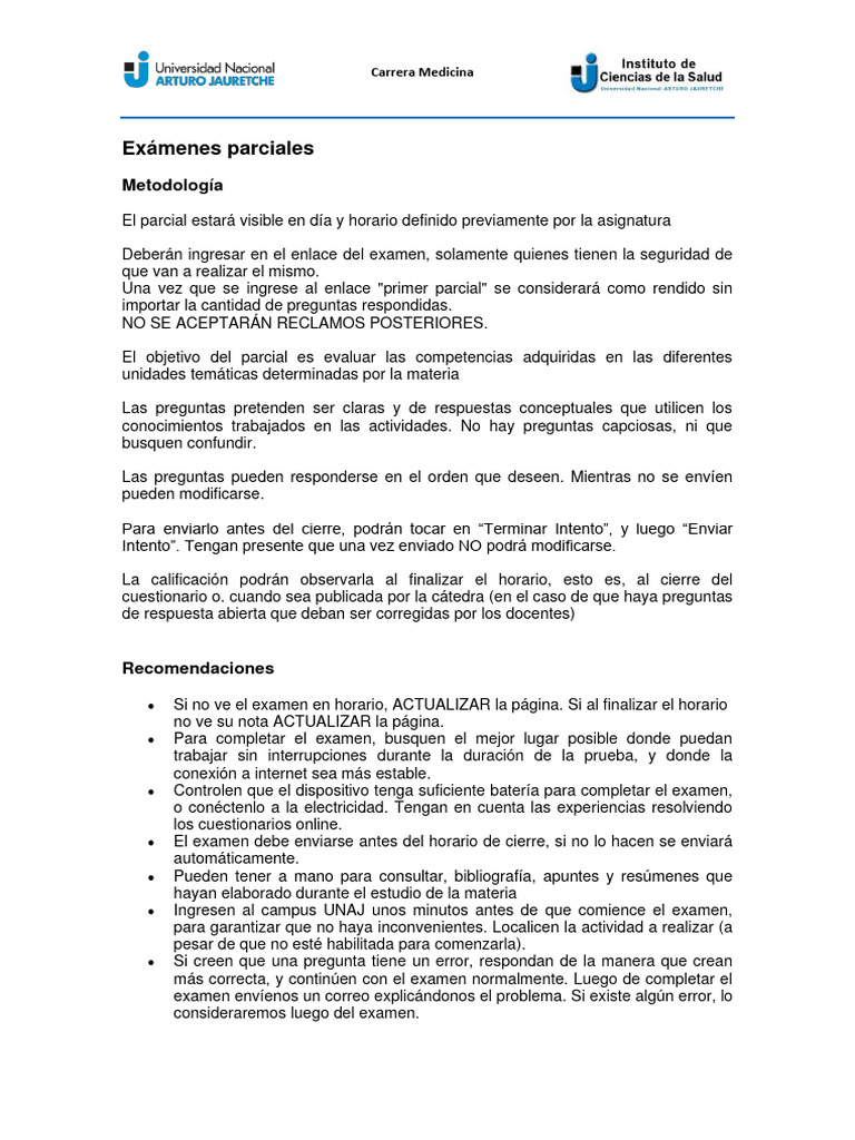 Metodología Exámenes Parciales | PDF | Cuestionario