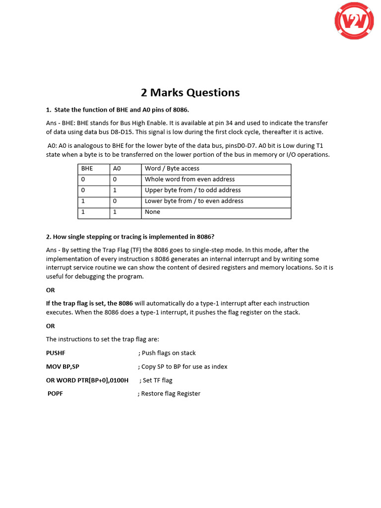 VIMP Micro Questions | PDF | Assembly Language | Pointer (Computer Programming)