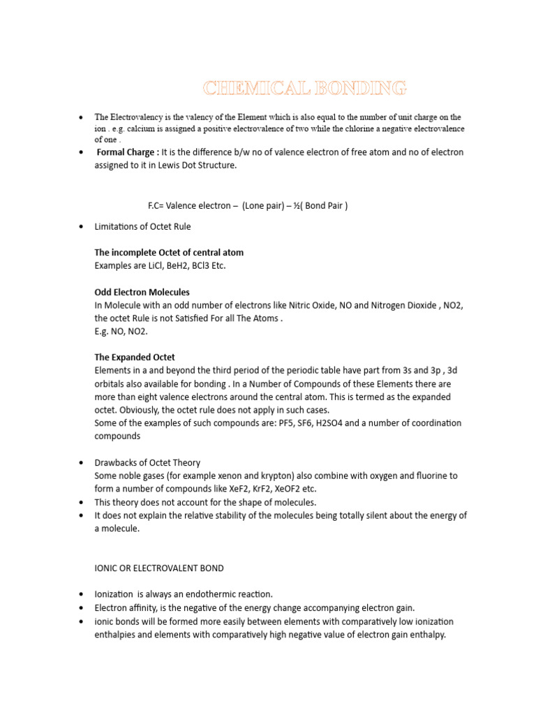 Chemical Bonding Short Notes by MTH | PDF | Chemical Bond | Chemical ...
