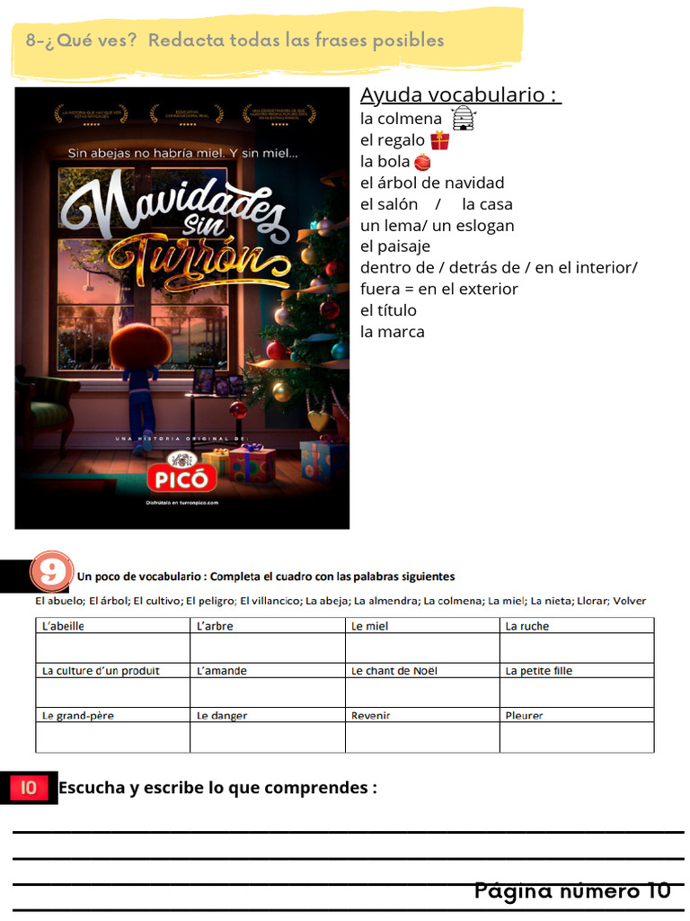Vocabulario y ejercicios de Navidad y pasado | PDF | Navidad