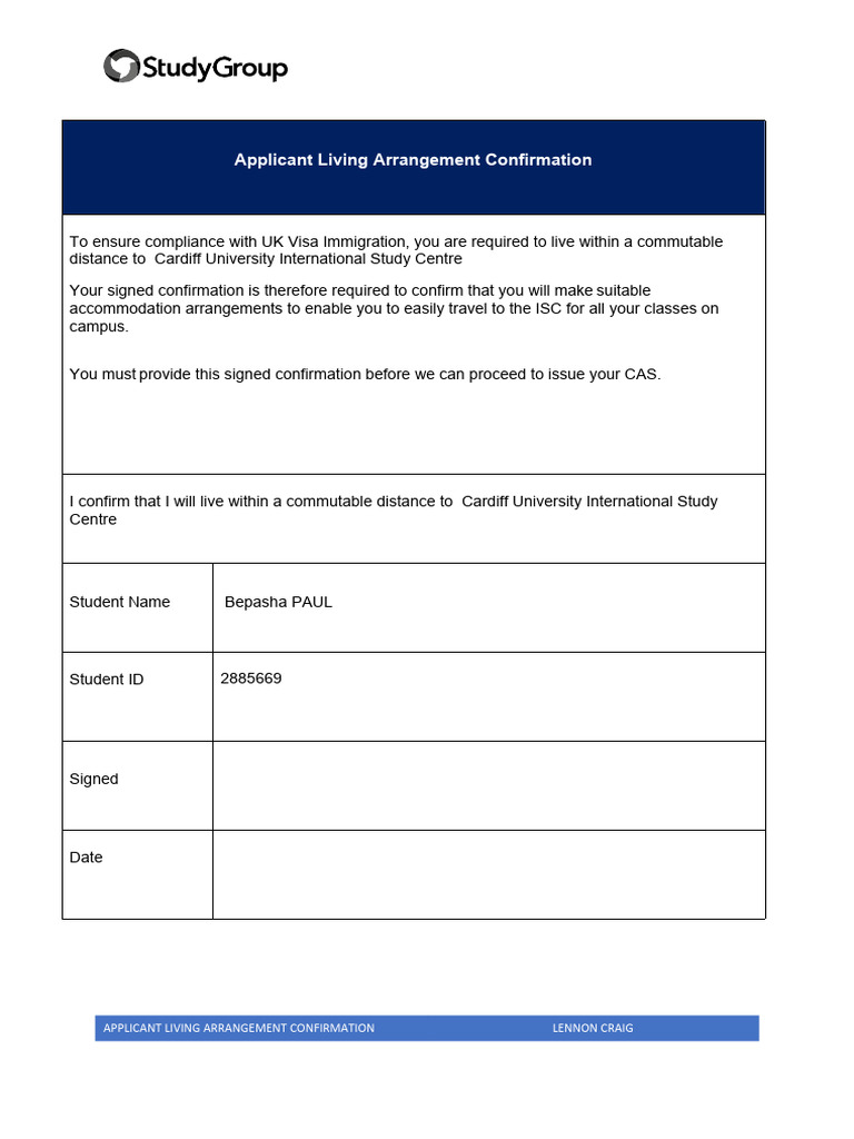 Applicant Living Arrangement Confirmation | PDF