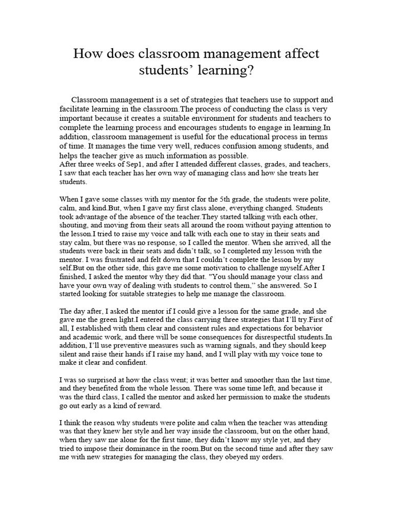 Reflectiveessay2. Week3 | PDF | Classroom Management | Classroom
