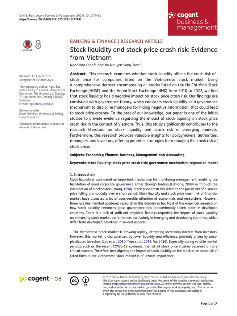 Stock Liquidity and Stock Price Crash Risk Evidenc | PDF | Stocks ...