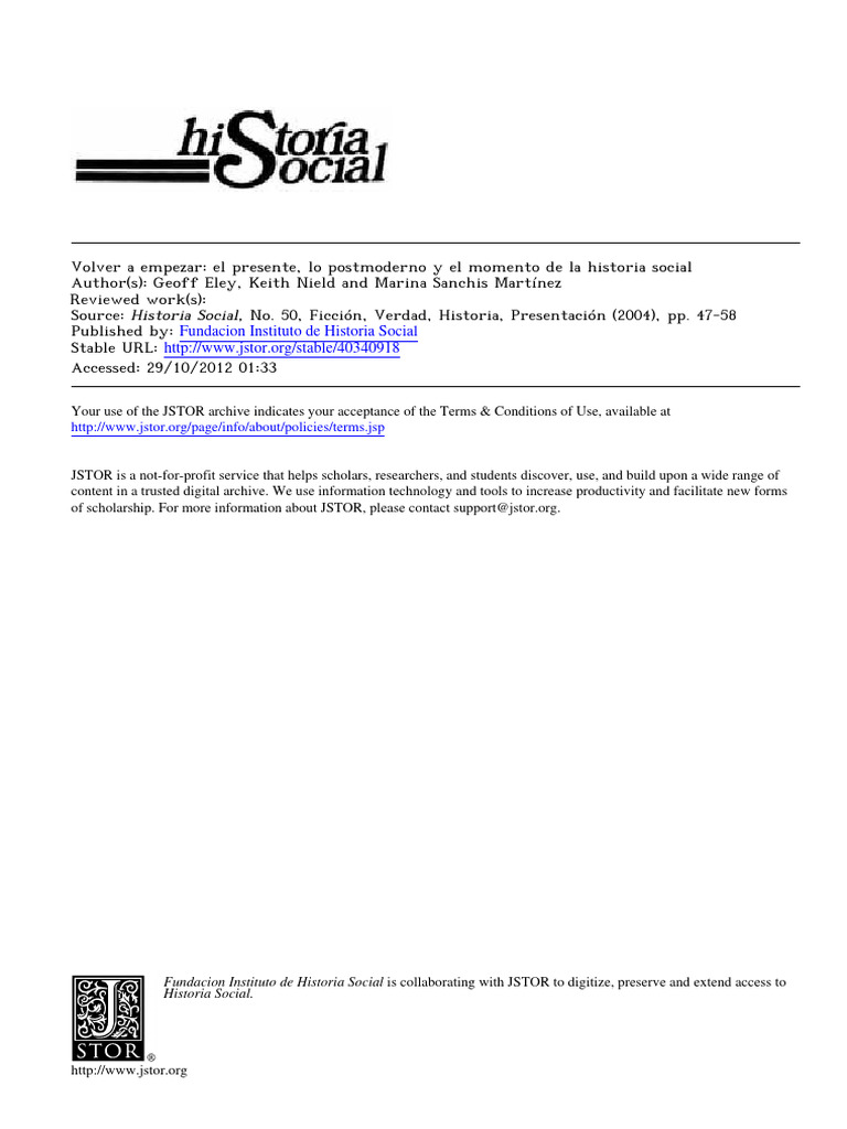 Eley, Geoff y Keith Nield - El Presente, Lo Posmoderno y La Hist Social ...