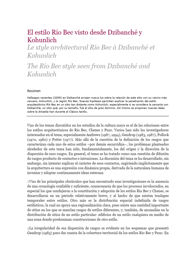 El Estilo Río Bec Visto Desde Dzibanché y Kohunlich | PDF | Columna ...