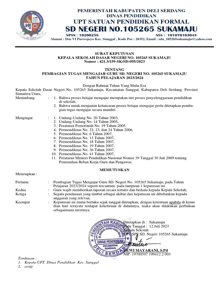SK Pembagian Tugas | PDF