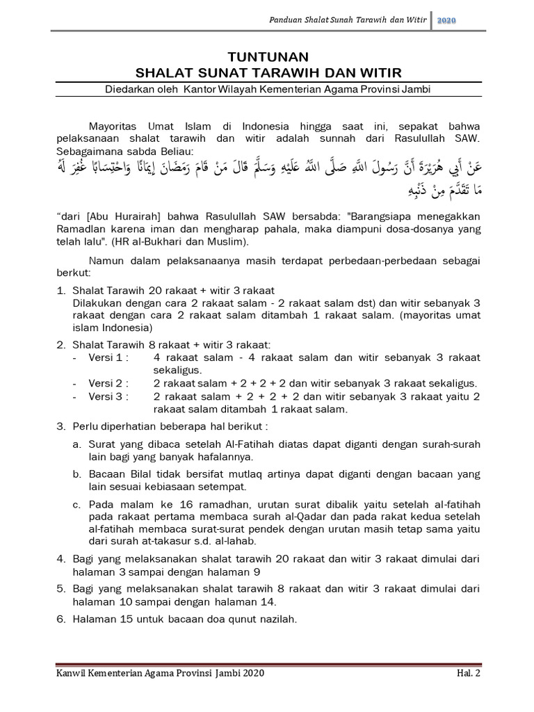 Doa Shalat Tarawih & Witir | PDF