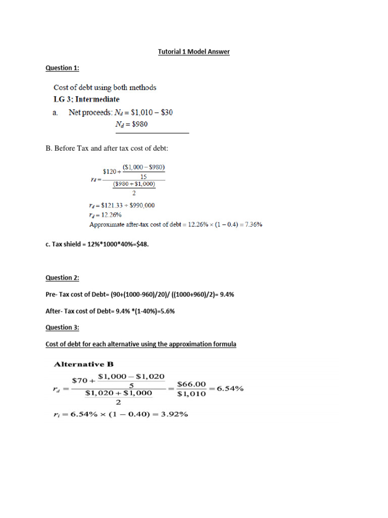 Managerial Finance Tutorial 1 Model Answer | PDF