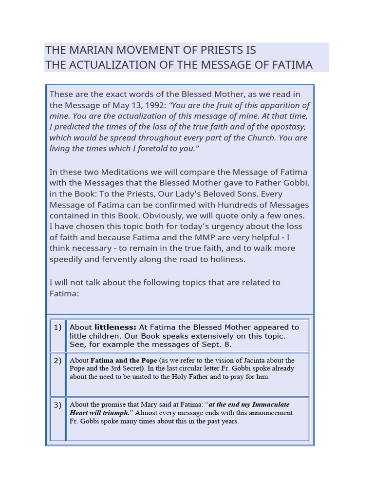 The Marian Movement of Priests Is | PDF | Our Lady Of Fátima | Mary ...