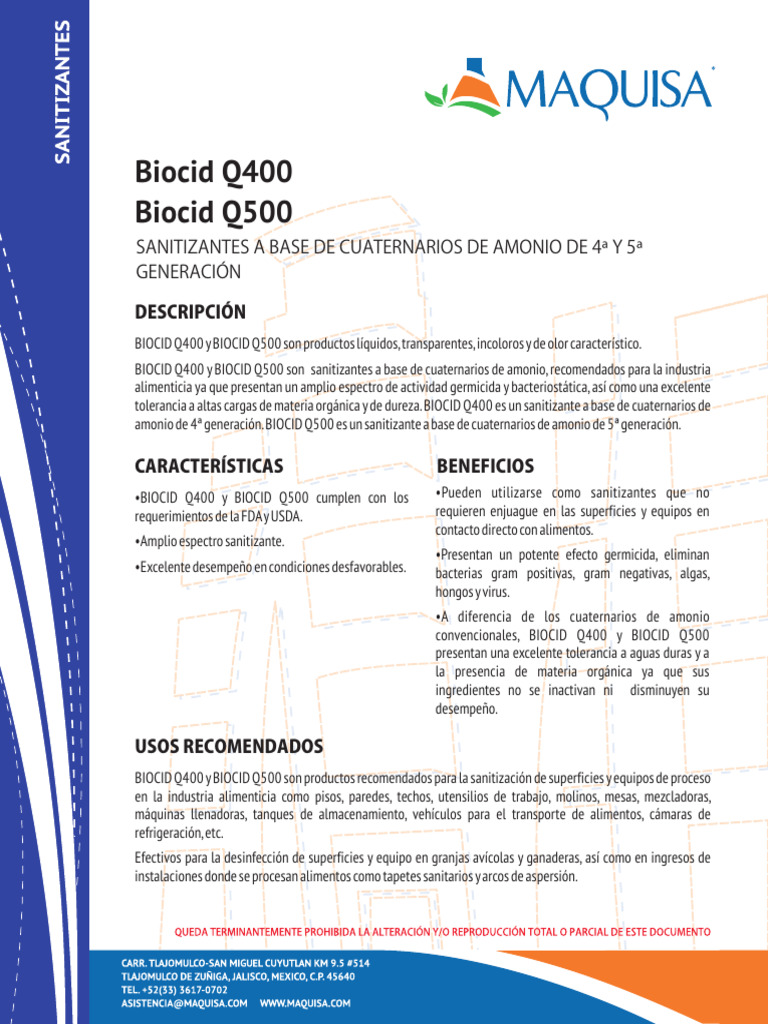 Biocid Q400 Ficha Tecnica | PDF | Alimentos