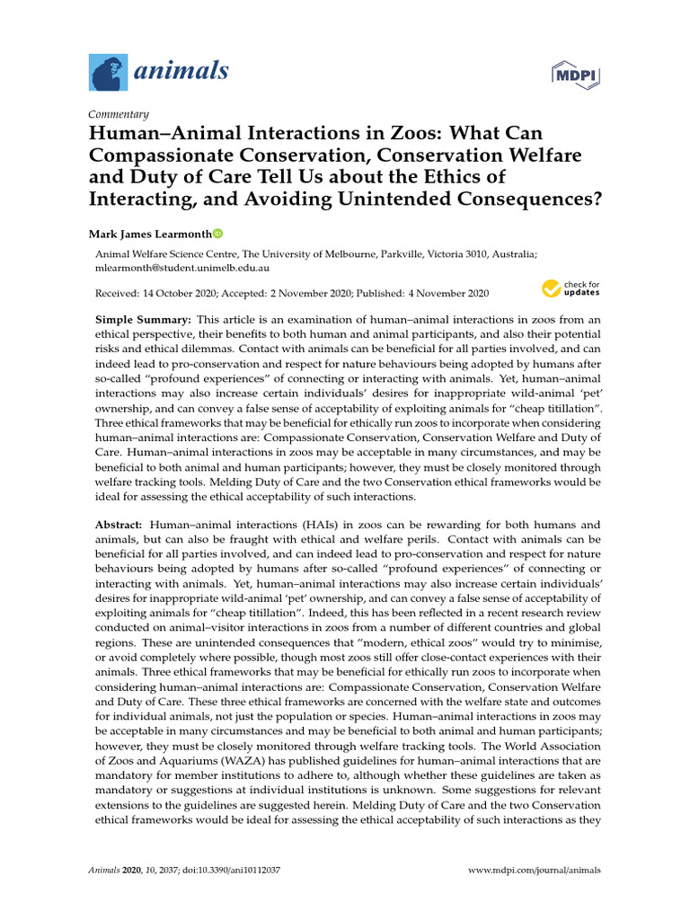 Animals 10 02037 | PDF | Zoo | Animal Welfare
