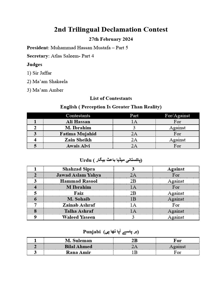Trilingual Declamation Contest 2024 | PDF