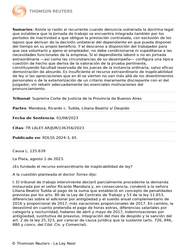 Documento - Suprema Corte de Justicia de La Provincia de Buenos Aires Mendoza, Ricardo C. Tudda ...