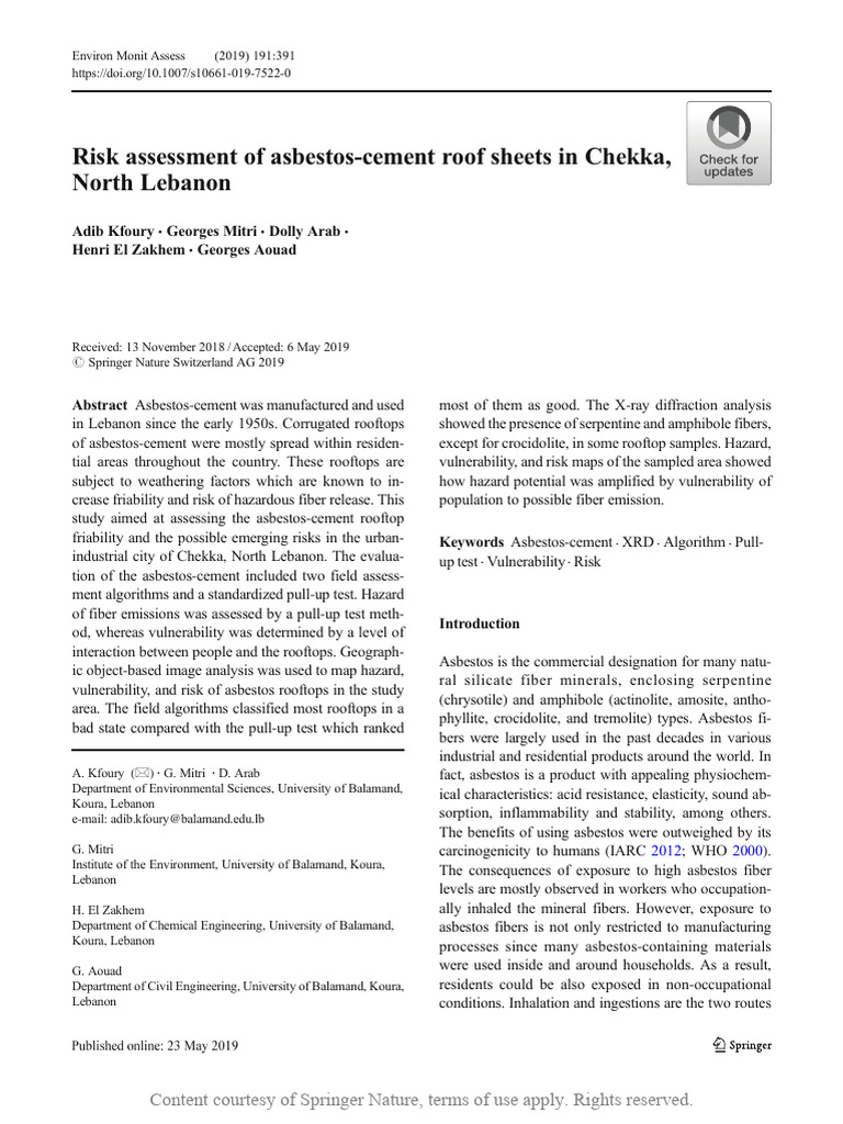A19.Risk assessment of asbestos-cement roof sheets in Chekka, North ...