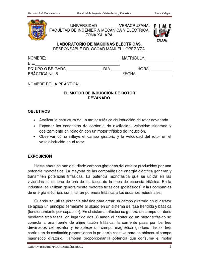 Prac 08 El Motor de Induccion de Rotor Devanado | PDF | Motor eléctrico ...