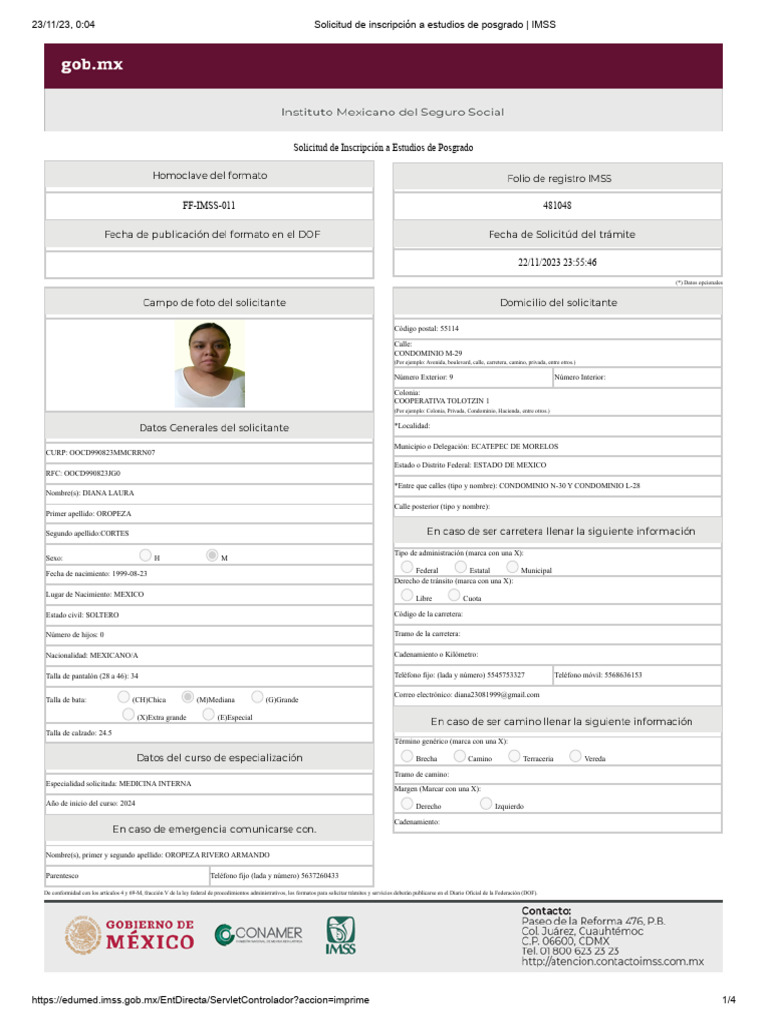 Solicitud de Inscripción A Estudios de Posgrado - IMSS | PDF | México ...
