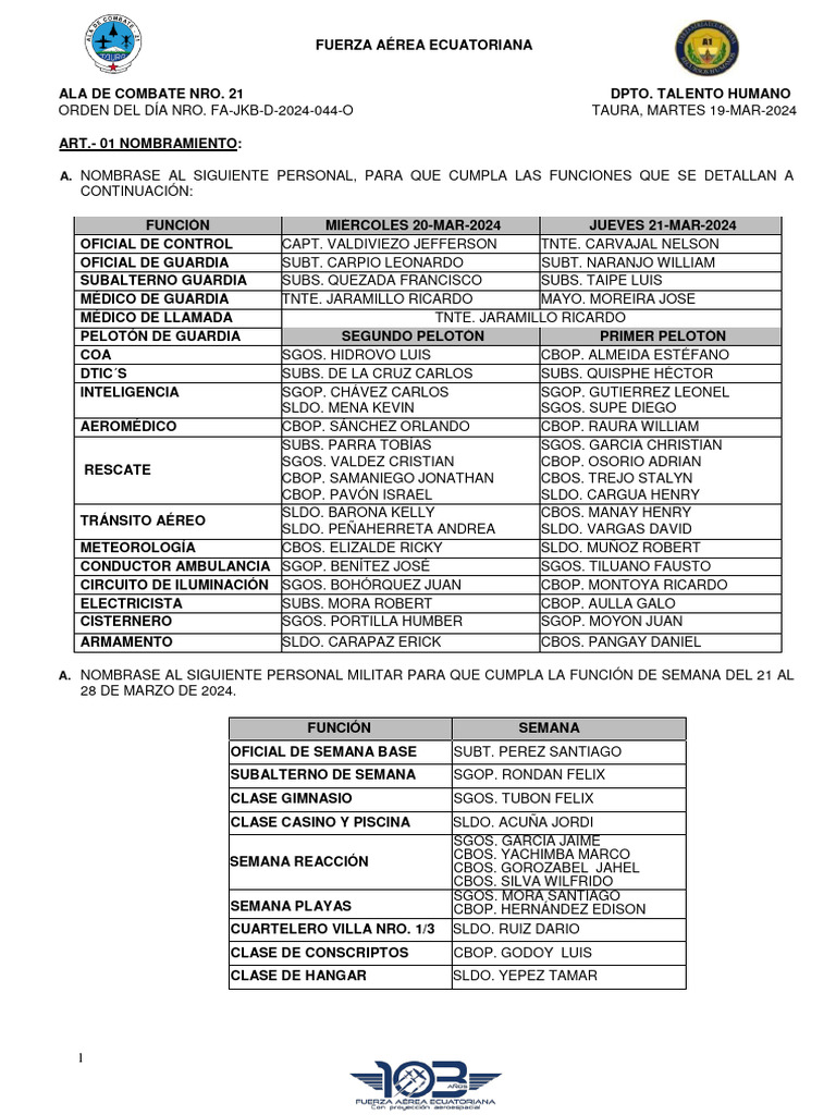 ORDEN FA-JKB-d-044 MARTES 19-MAR-2024 | PDF