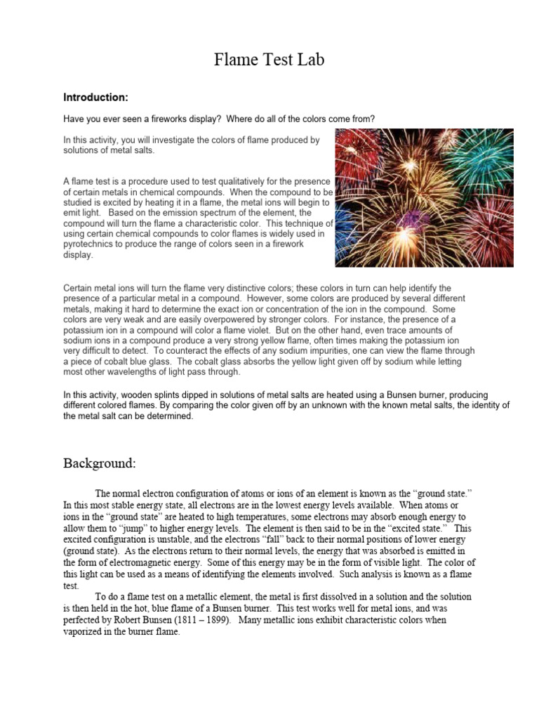 flame_test_lab | PDF | Emission Spectrum | Chemistry