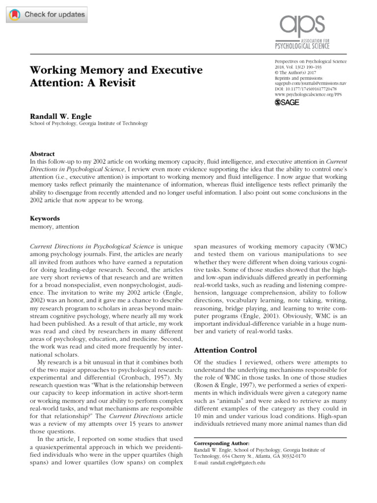 Working Memory and Executive Attention A Revisit | PDF | Working Memory | Attention