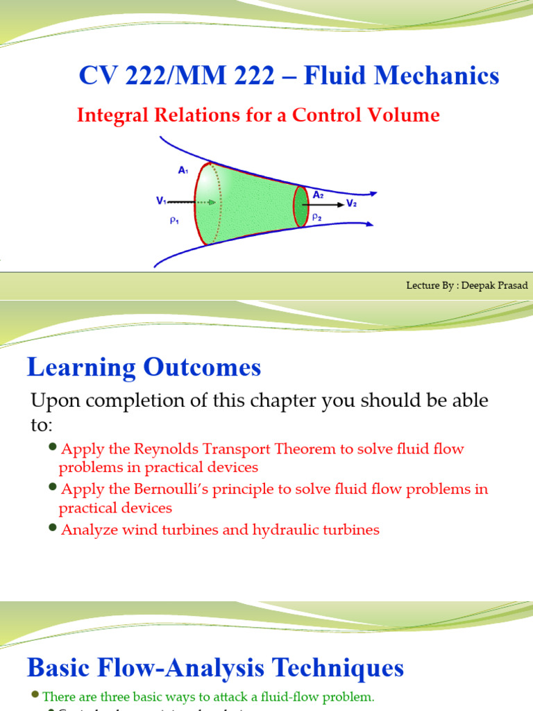 Integral Relations For A Control Volume | PDF | Fluid Dynamics | Fluid Mechanics