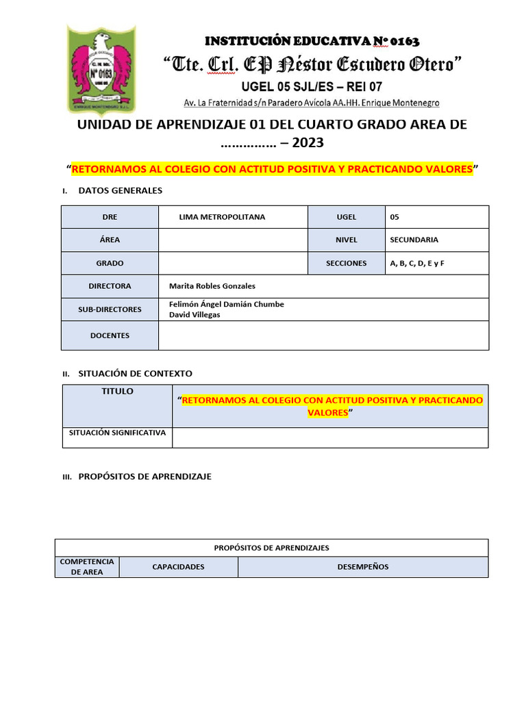 Modelo de Unidad 2023 | PDF | Aprendizaje | Evaluación