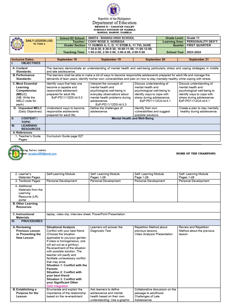 DLL Perdev Q1 W4 Msi | PDF | Learning | Adolescence
