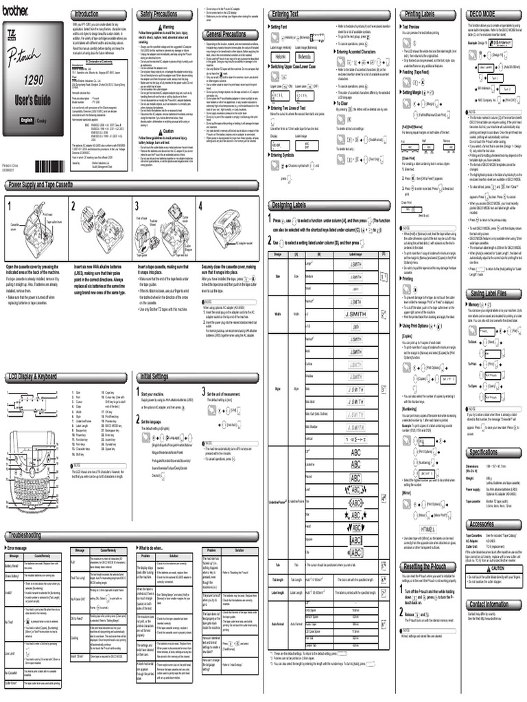 Label Printer Brother Pt1290ug1en | PDF | Ac Power Plugs And Sockets ...