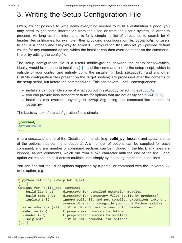 Writing The Setup Configuration File - Python 3.7.4 Documentation | PDF ... Writing The Setup Configuration File - Python 3.7.4 Documentation | PDF ...