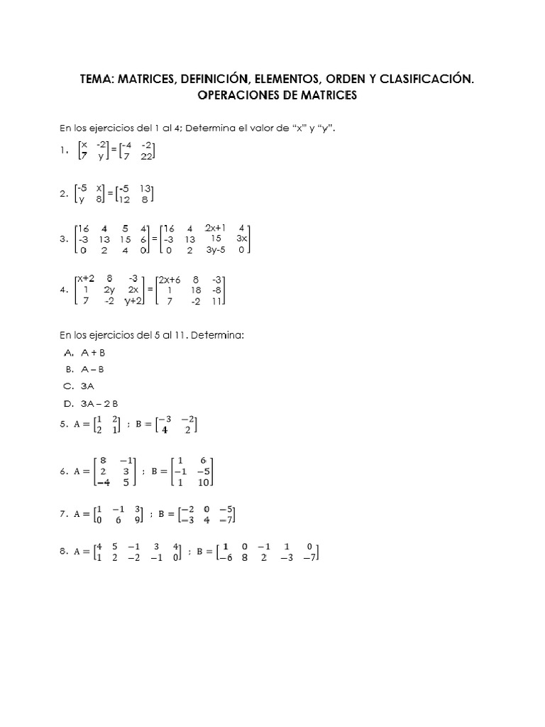01 Matrices y Operaciones Con Matrices | PDF