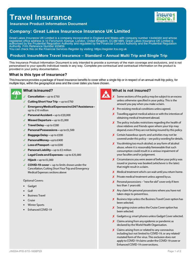 Jim23a Ipid STD 18sep23 2 | PDF | Insurance