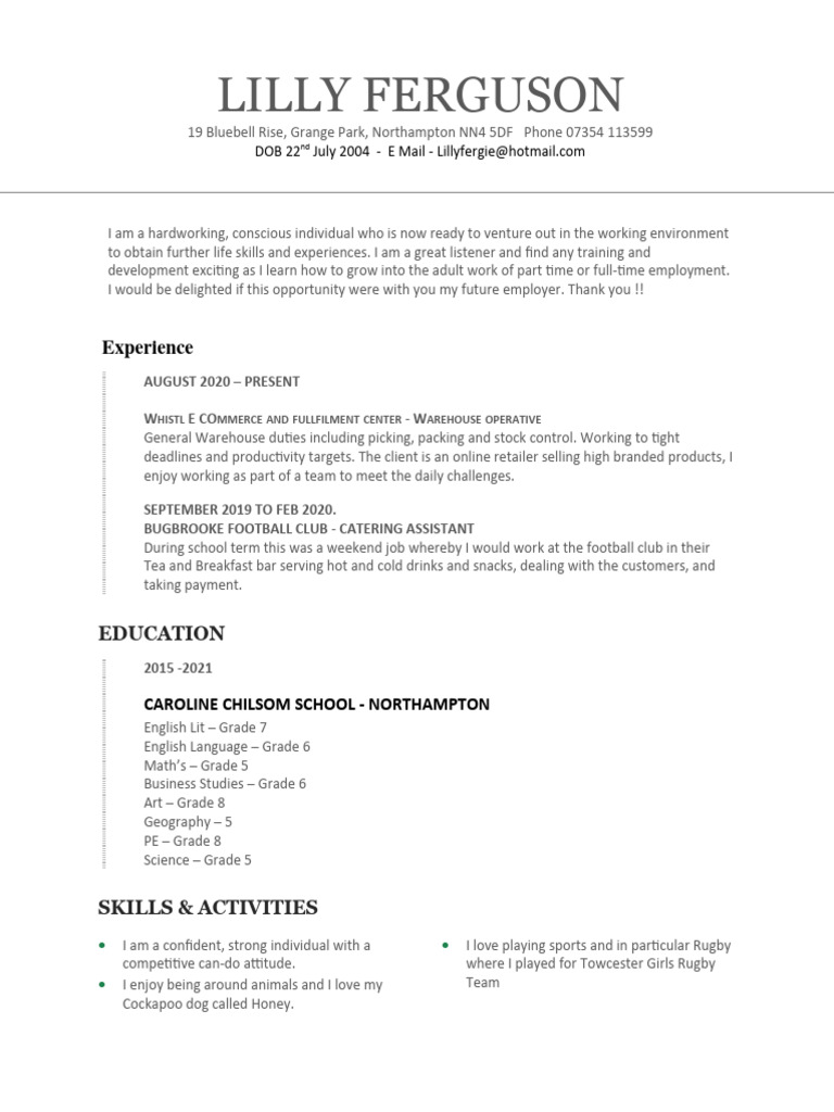 Lilly Ferguson CV1 | PDF