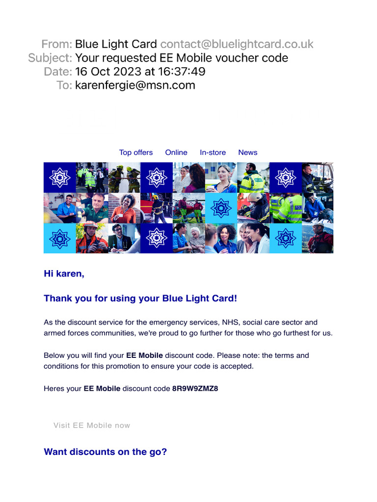 EE Mobile Discount Code for Blue Light Card | PDF | Service Industries