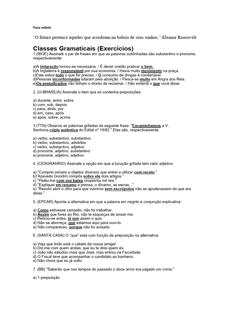 Exercícios Classe Gramatical 2 | PDF | Substantivo | Pronome