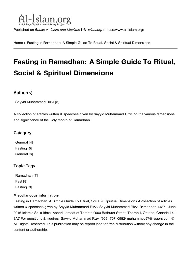 Fasting in Ramadhan: A Comprehensive Guide | PDF | Ramadan | Quran